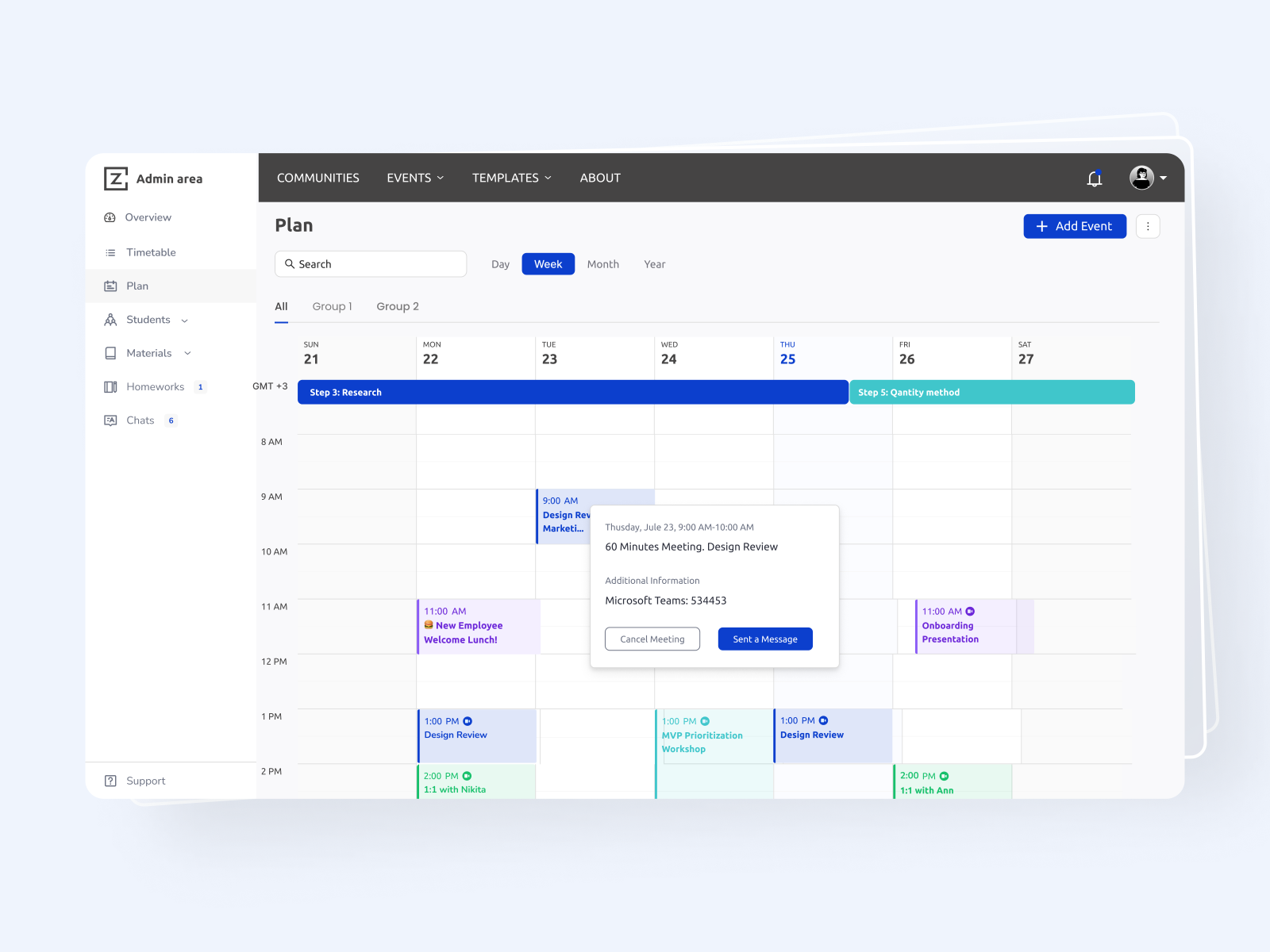 Scheduling page for Learning platform by Veronika Pipchenko on Dribbble