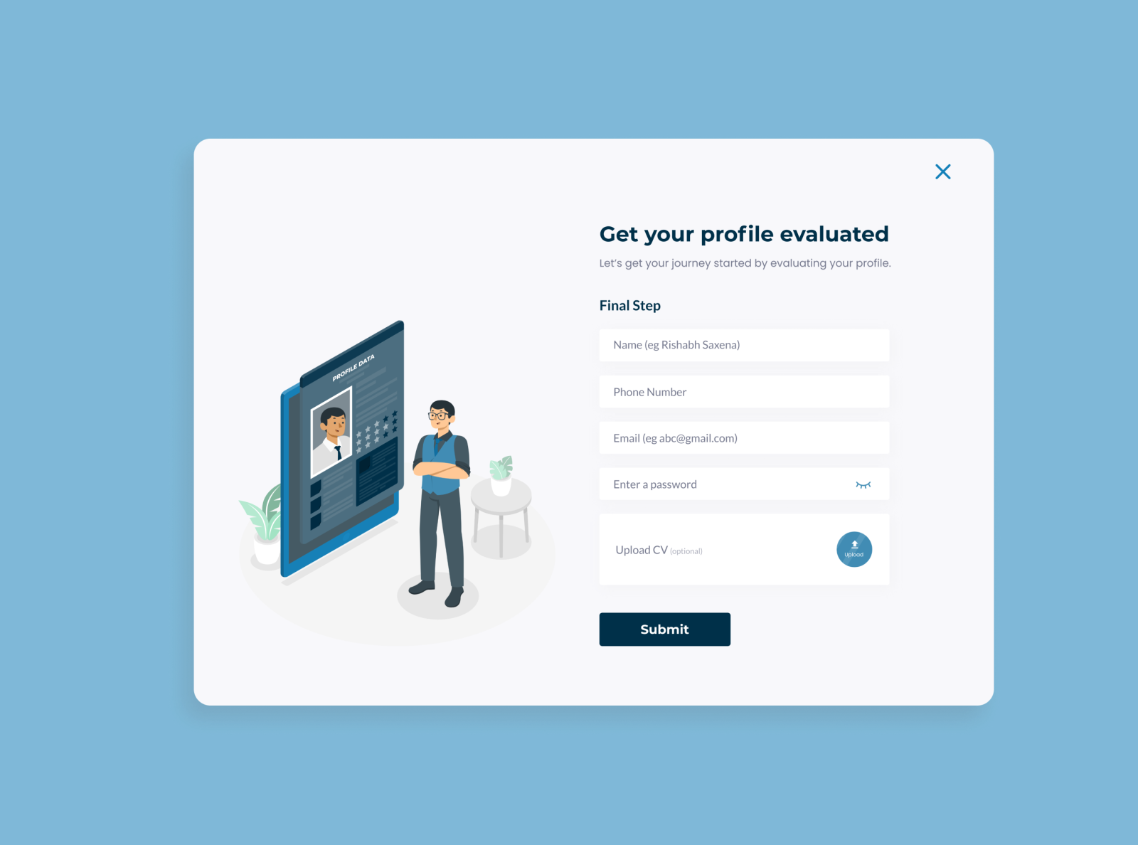 Profile Evaluation popup by Shubhkarman Gill on Dribbble