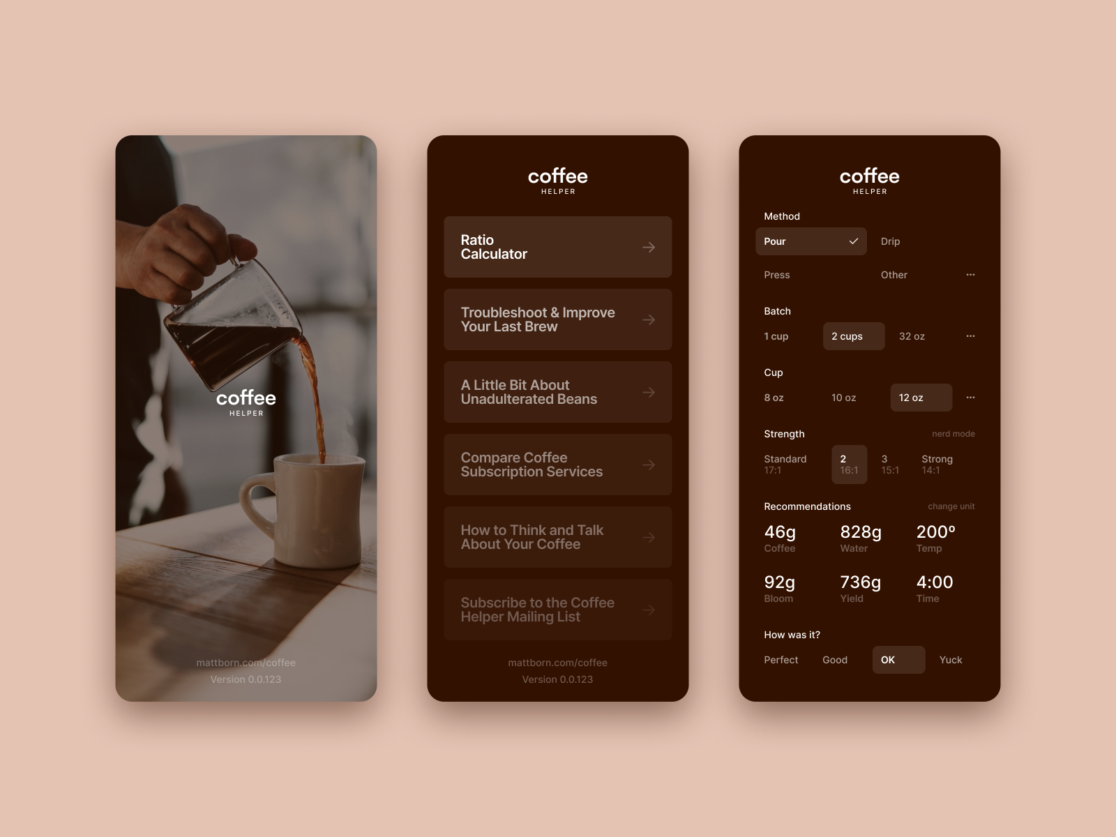 Coffee Helper App by Matt Born on Dribbble