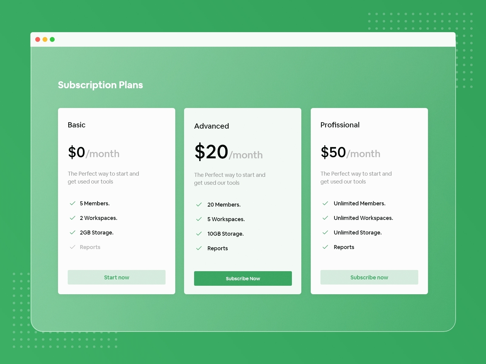 Subscription plans by Arafa Masry on Dribbble