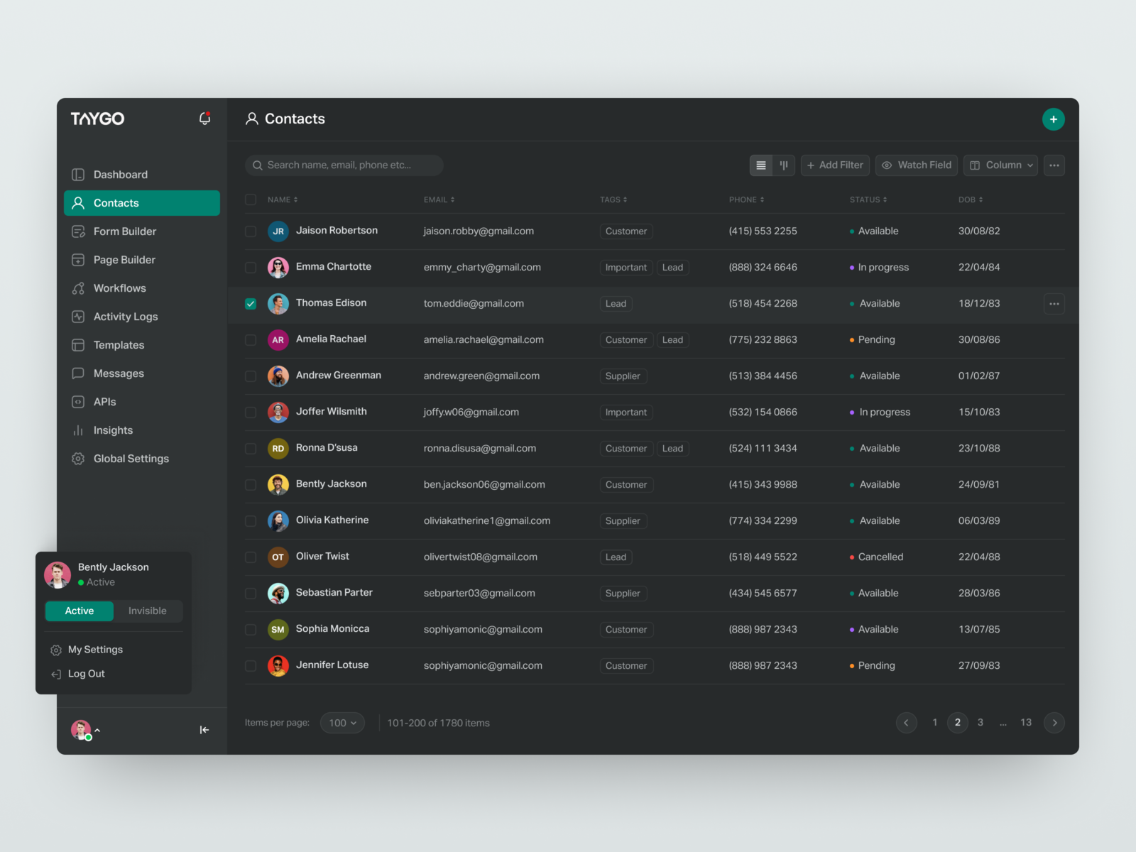 CRM Contact List Page by Rthwik Gopinath for Stead on Dribbble