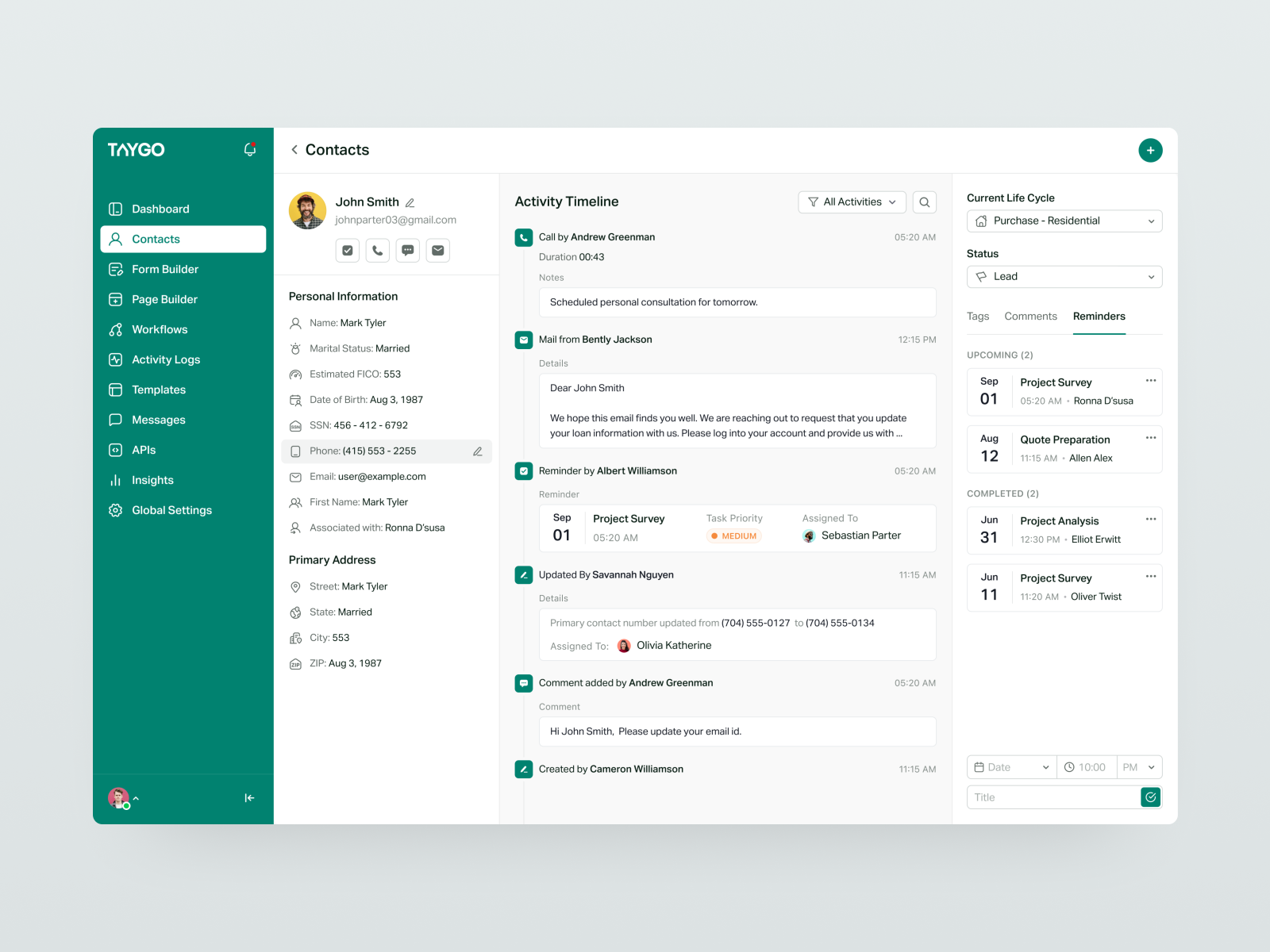 CRM Contact Details Page by Rthwik Gopinath for Stead on Dribbble