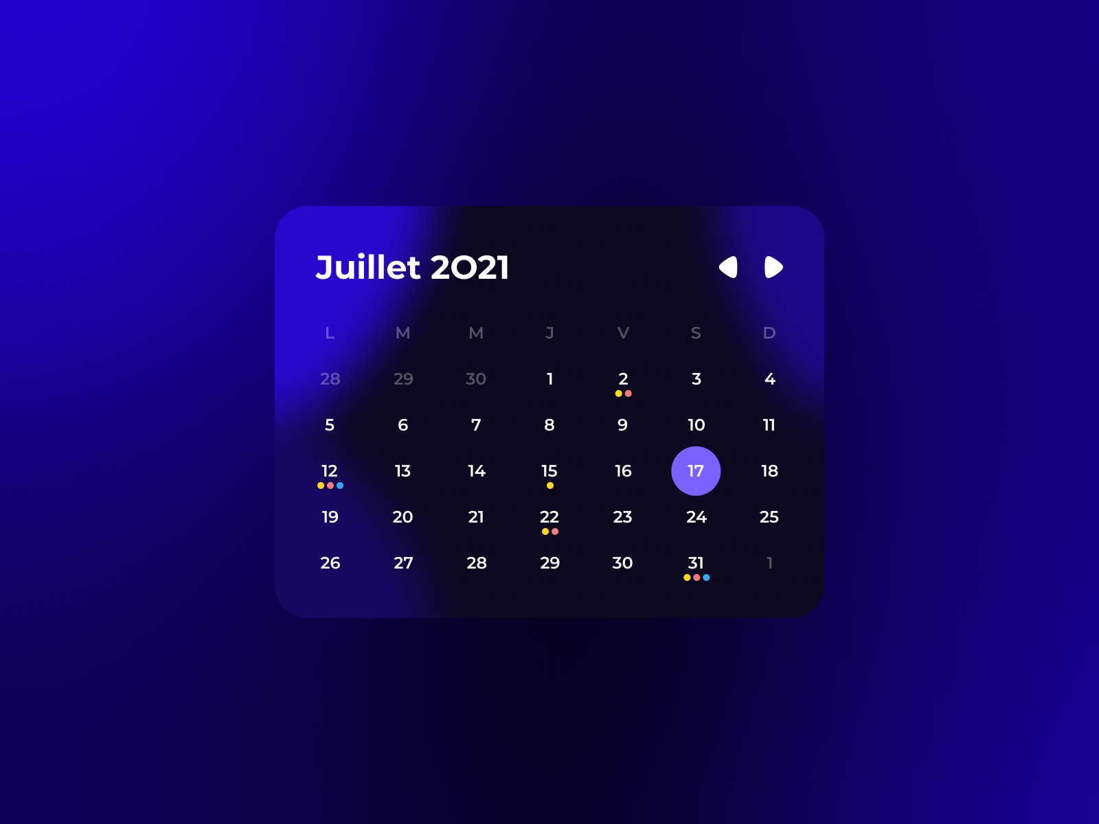 Responsive calendar by Berenger ZANTANGNI on Dribbble