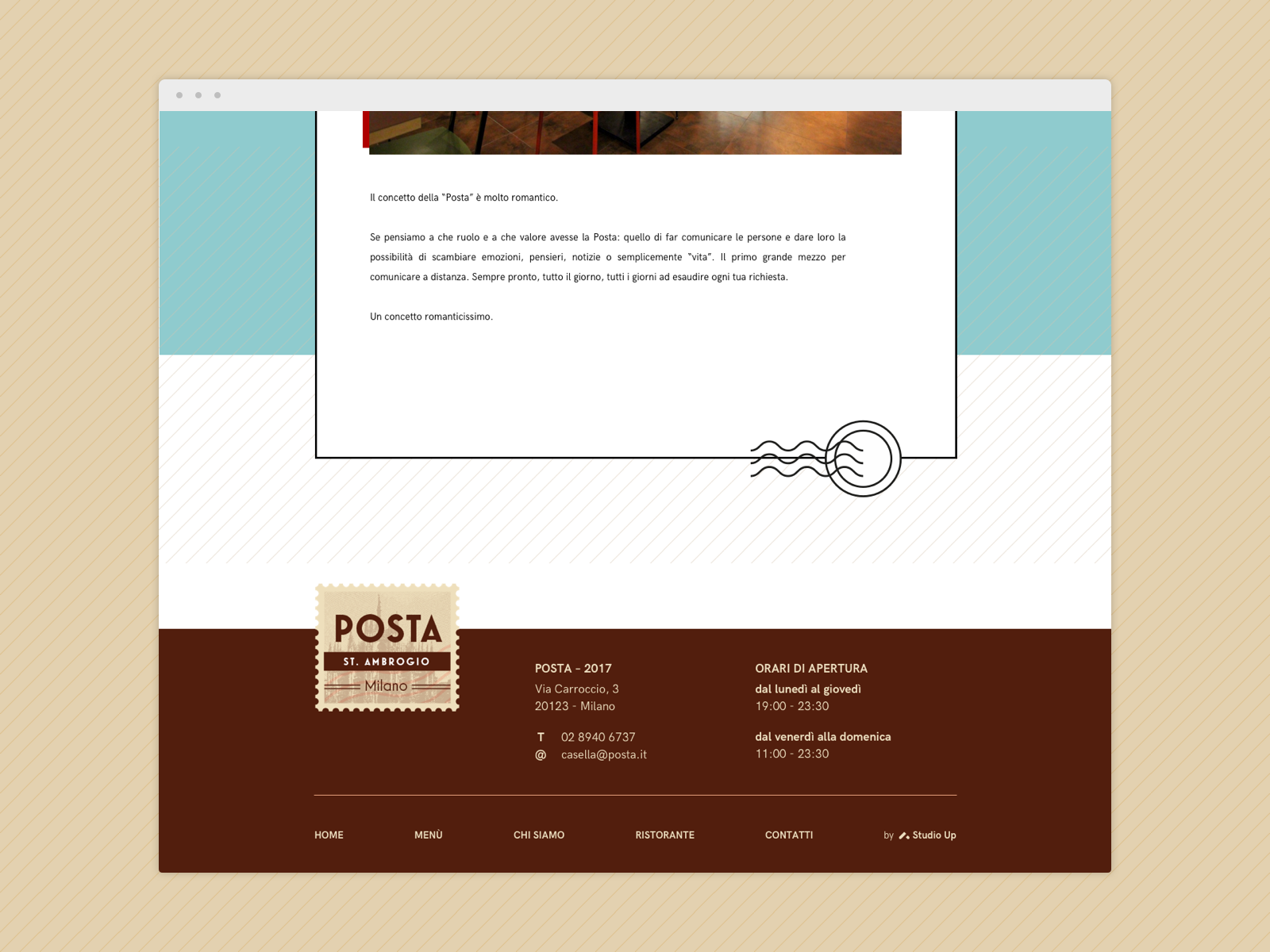Footer for a postal-themed restaurant website by Studio Up on Dribbble