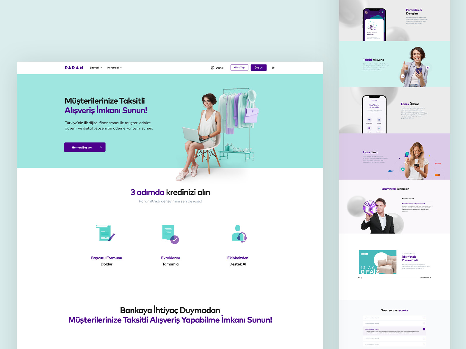 Param Credit page of the Param website by Görkem Gülyaz on Dribbble
