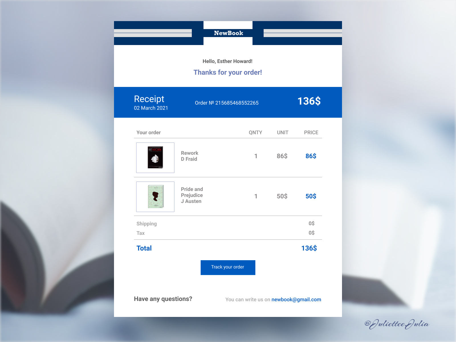 UI Design of Email Receipt #DailyUI #017 #email receipt by Yuliia ...