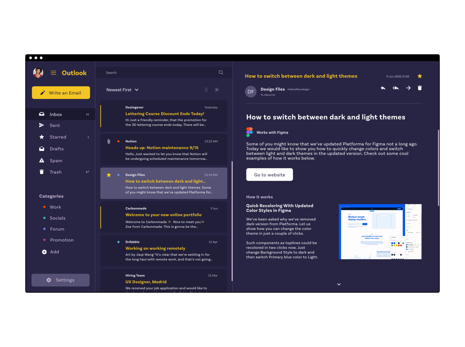 Outlook Email Client web UI Design by Elena Cameselle on Dribbble