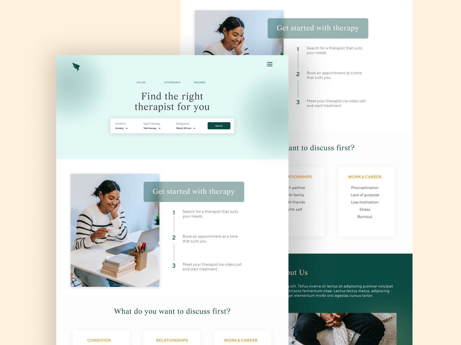Therapy website by Maeve Pepple on Dribbble