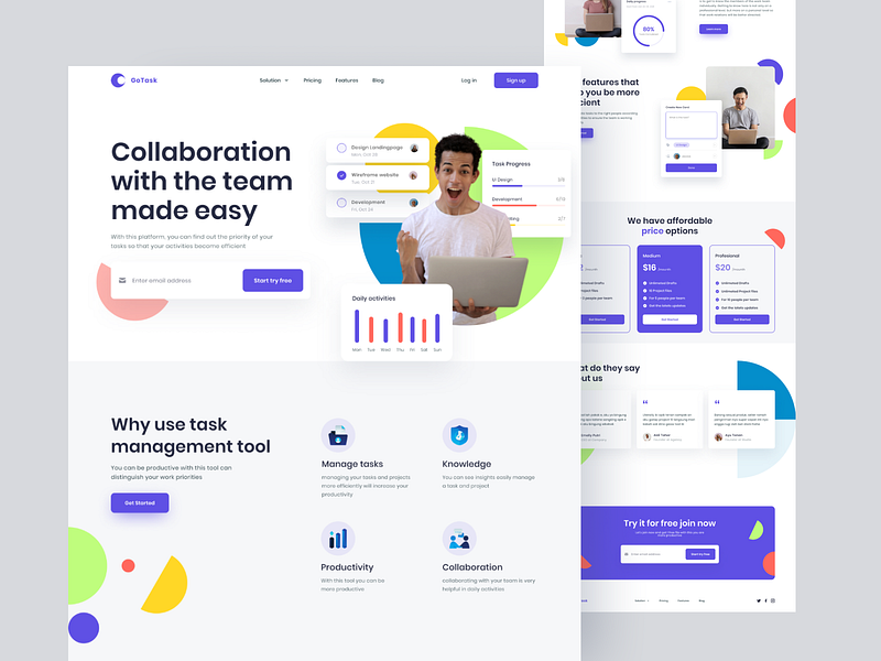 GoTask - Task Management Tool Landing Page by Bagas Prayogo for Morva ...