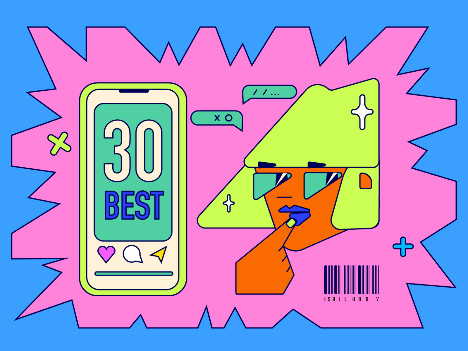 Illustration for 100 best mockups on code.market by ishi on Dribbble