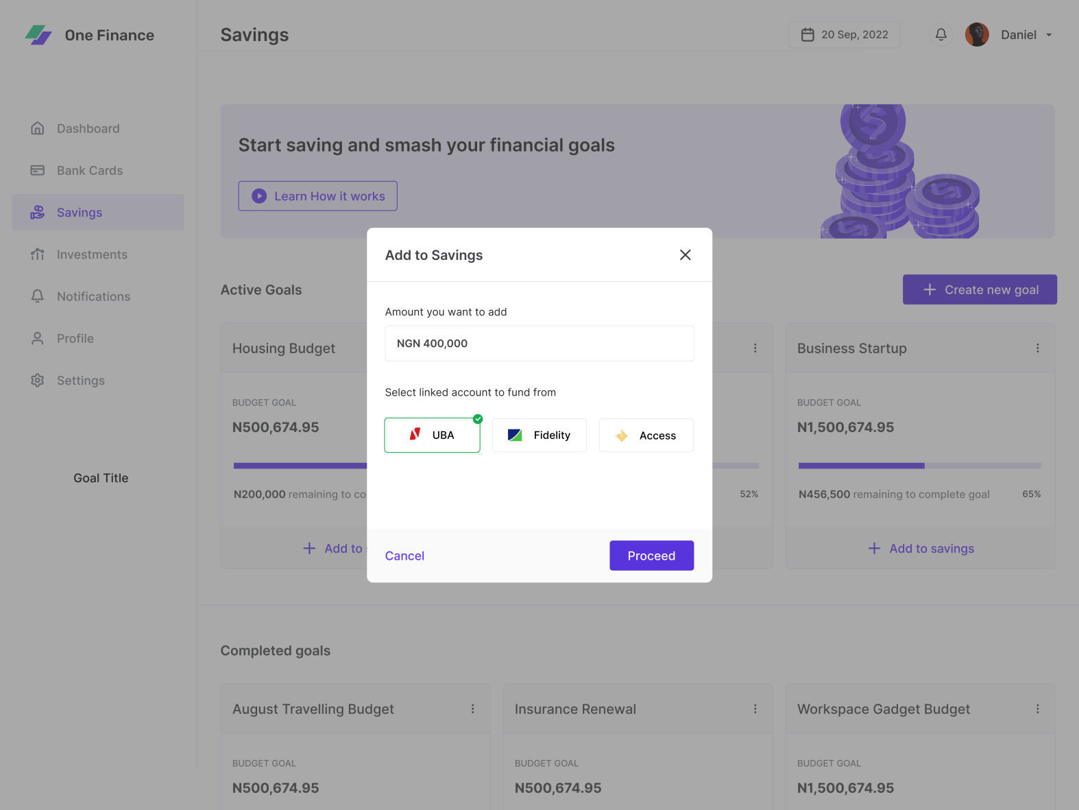 Finance Management System (Savings Modal) by Danielosas on Dribbble