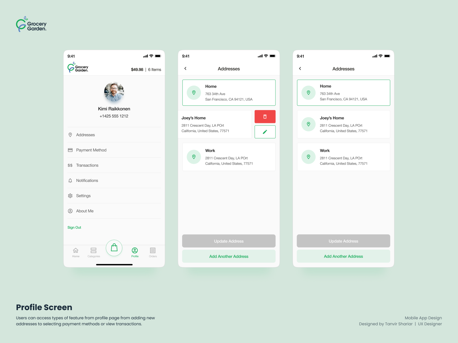 Grocery App Design - Profile by Tanvir Shariar on Dribbble