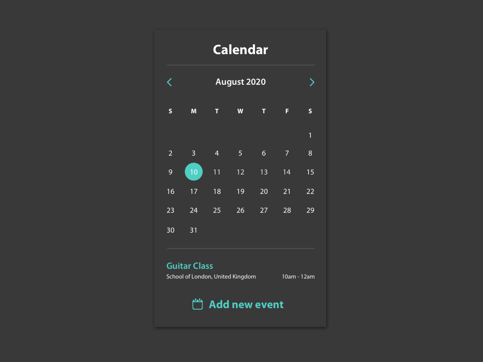 Daily UI - Calendar by Leonor Castro Lopes on Dribbble