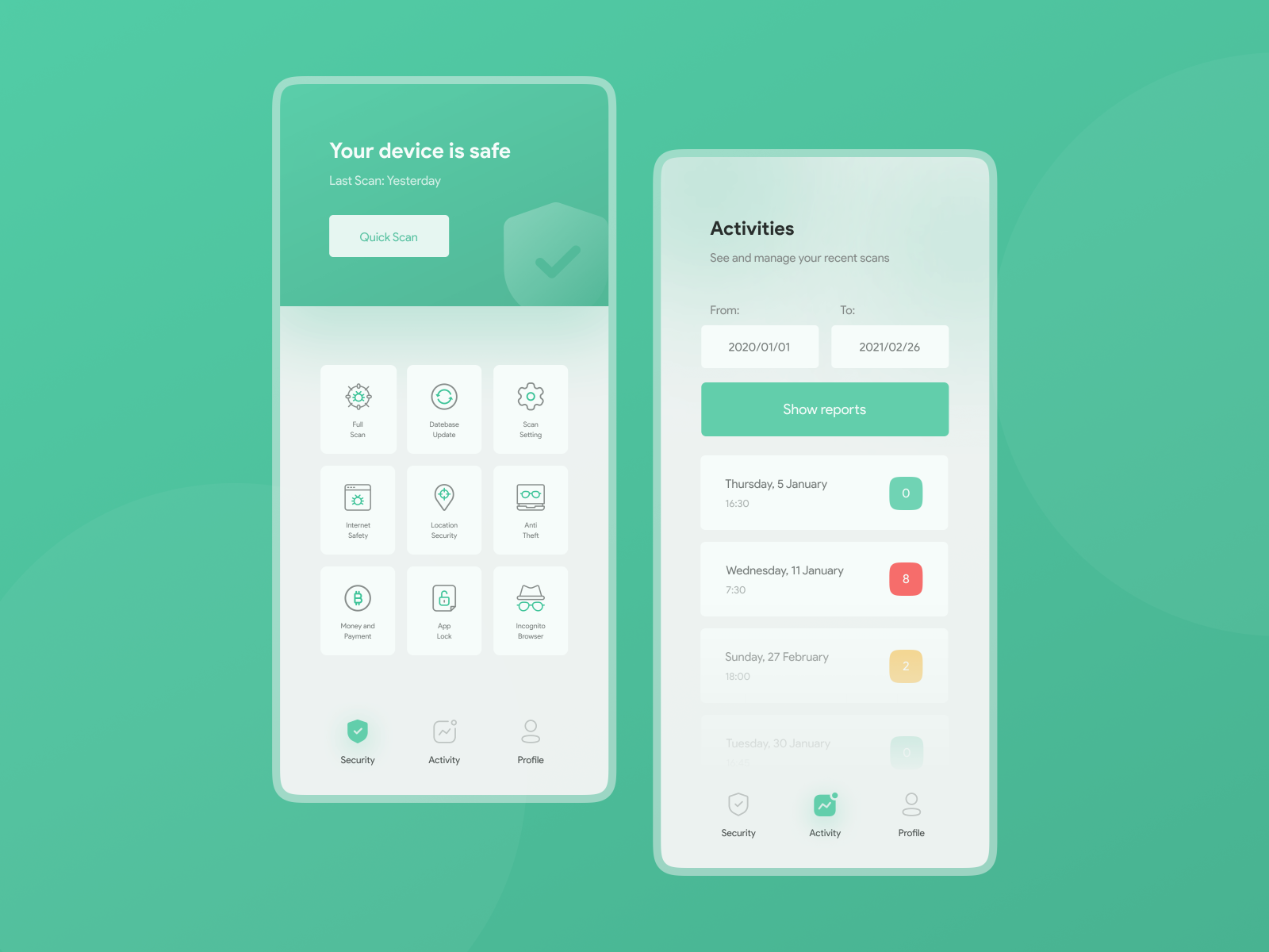 Antivirus app concept UI design by Sobhan Aghasi Zadeh on Dribbble