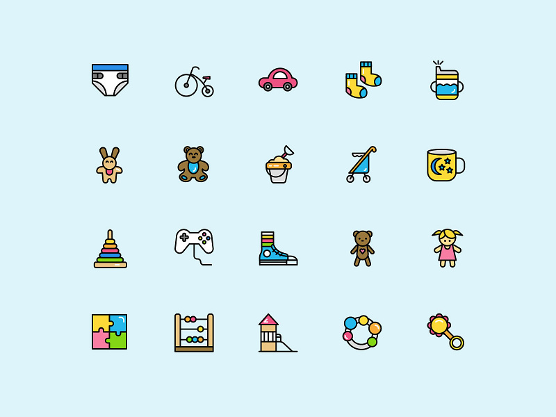 Freebie: Childhood Flat Icons Set by Pixelbuddha on Dribbble