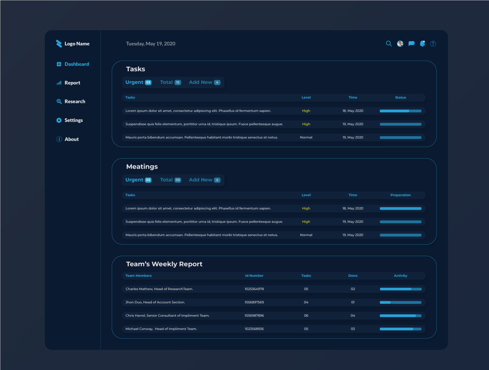 Corporate Task Manager Dashboard Concept by Nahidul Islam on Dribbble