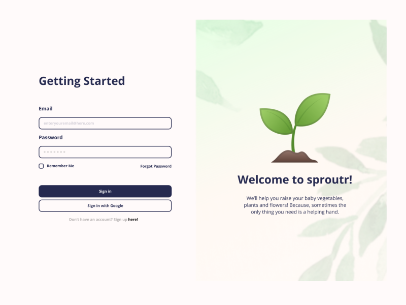 Log in page - Sproutr by Petra V on Dribbble