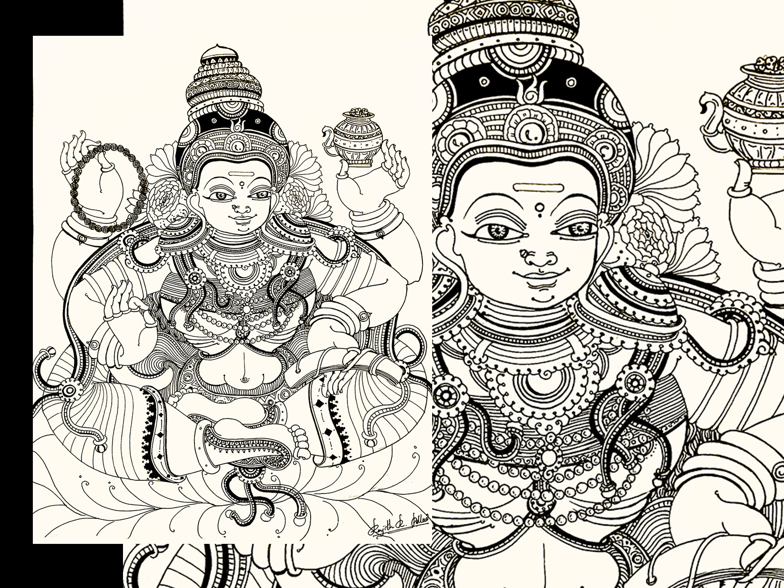 Saraswathy_Kerala mural Lines by Renjith.r pillai on Dribbble