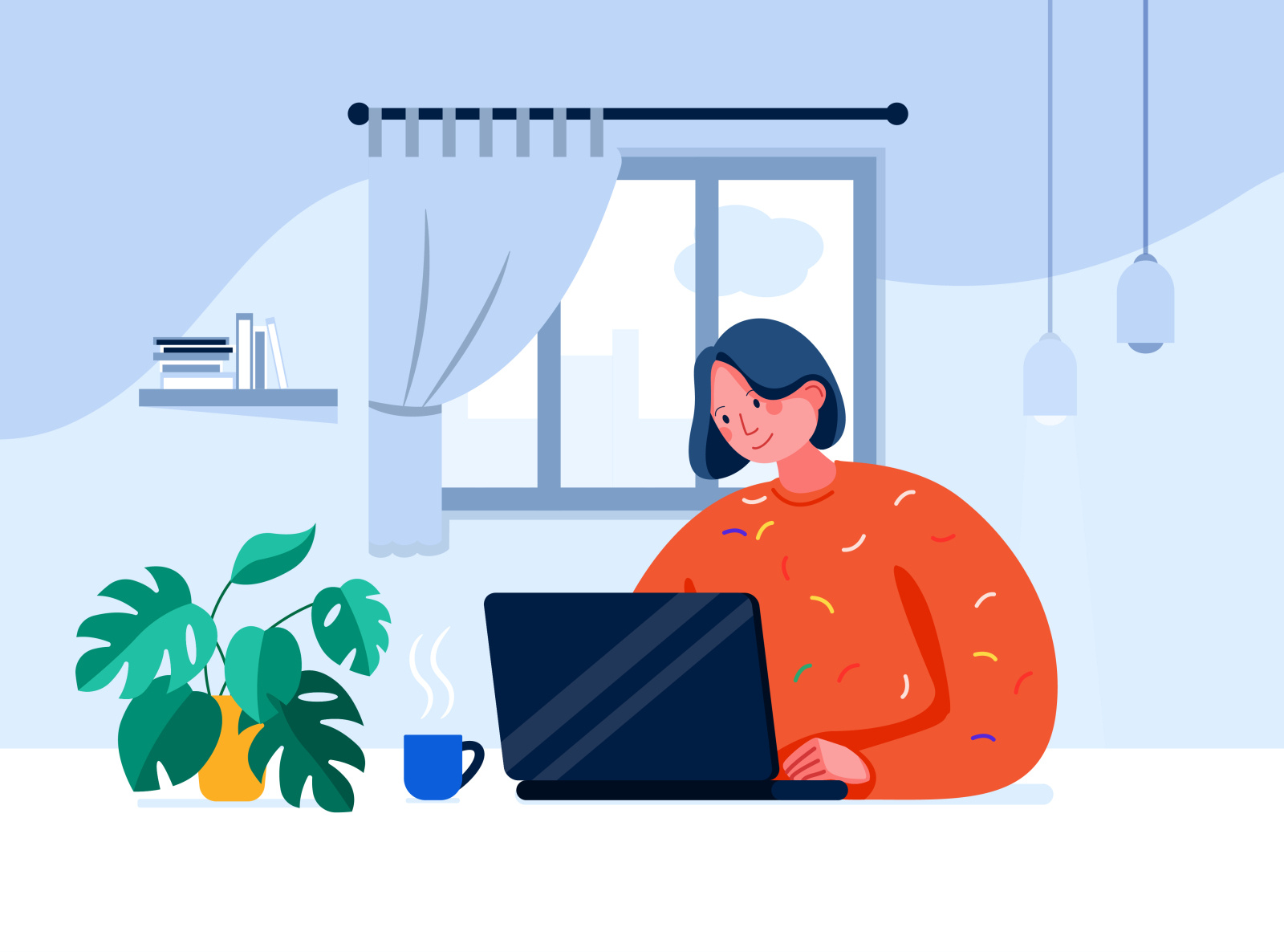 Telecommuting concept with woman. by HoangPts on Dribbble