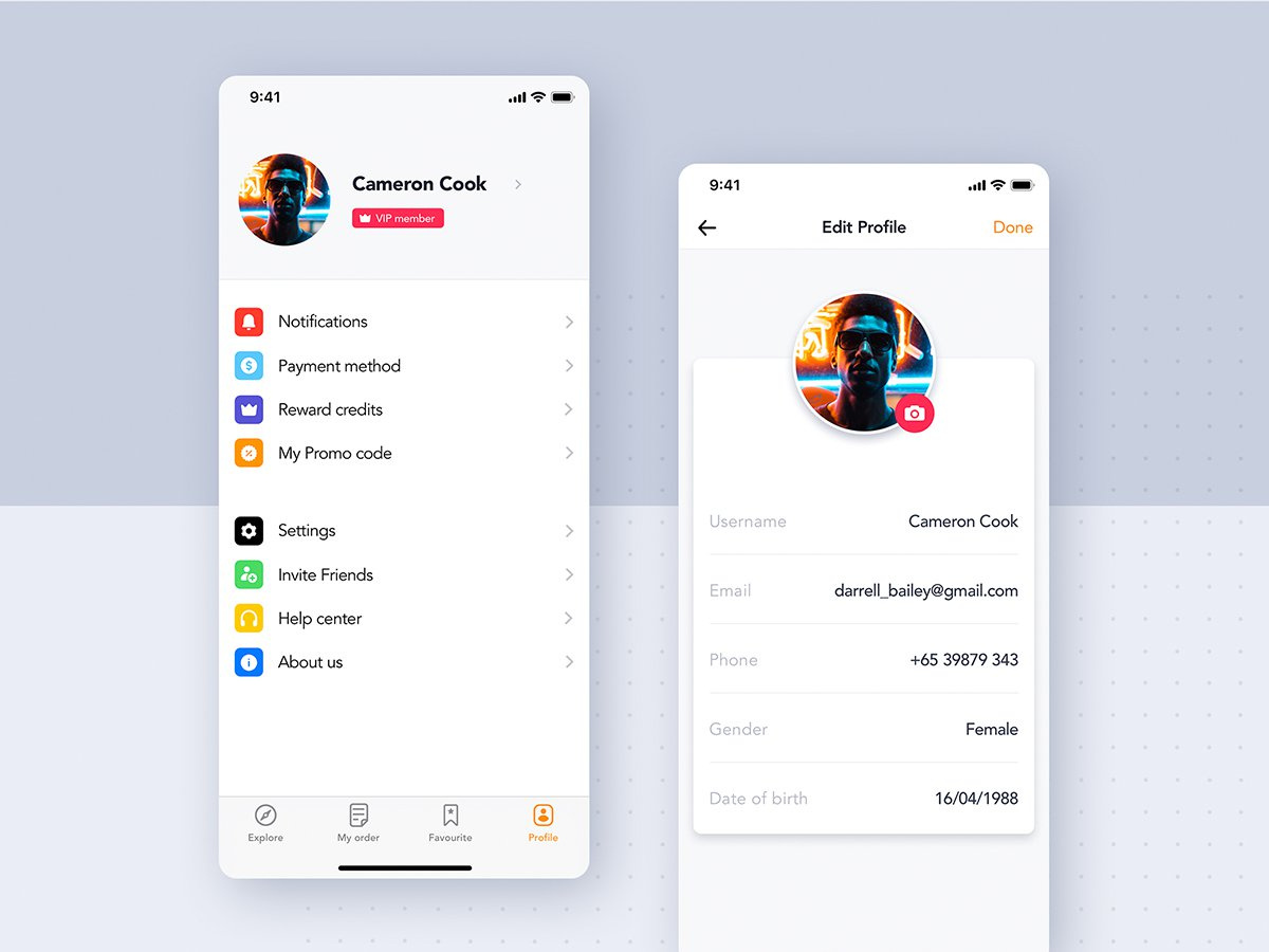 Dribbble - food-delivery-ui-kit-profile-screen-231226.jpg by HoangPts
