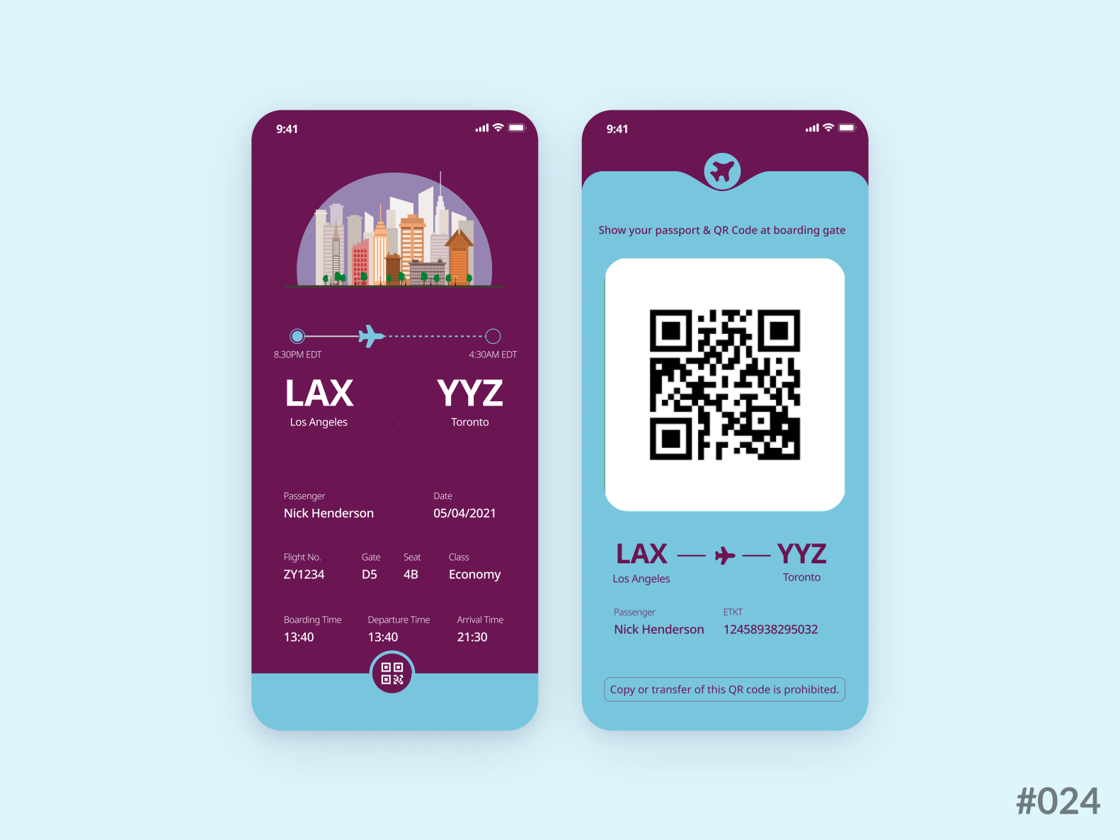Daily UI #024 of 100 - Boarding Pass by Nick V M on Dribbble