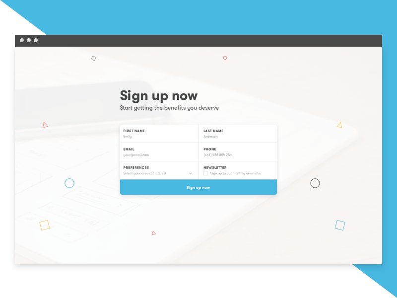 Desktop sign up form by Ben Low on Dribbble