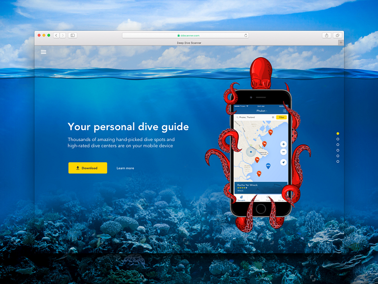 Landing page for diving app by Alexander on Dribbble