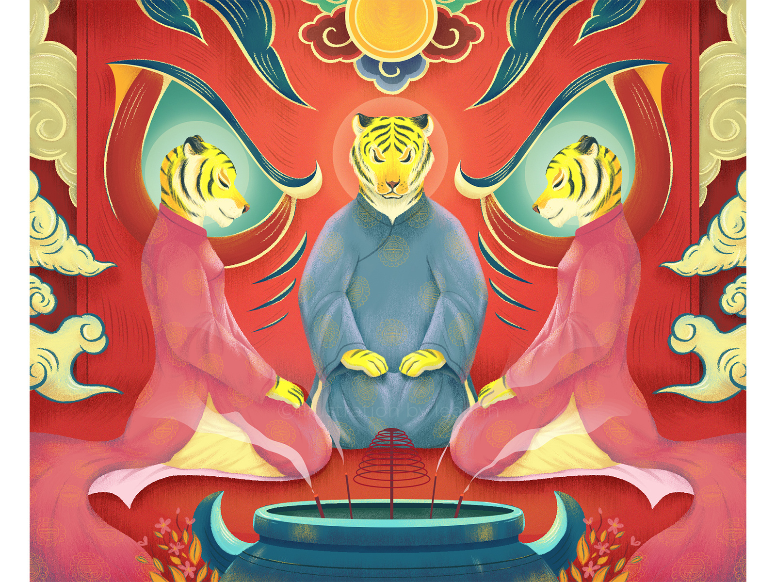 Tiger worshiping custom by Anh.Lee on Dribbble