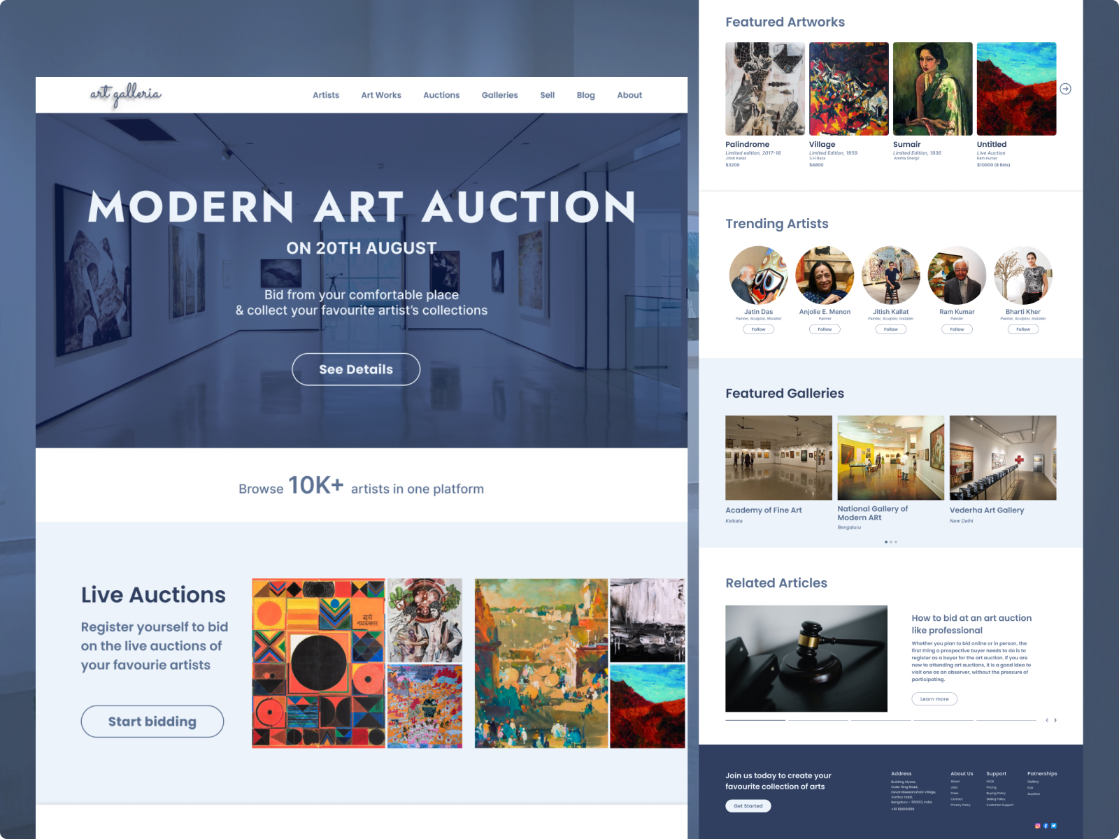 Landing Page for "art galleria - art auction website" by ARPITA DUTTA ...