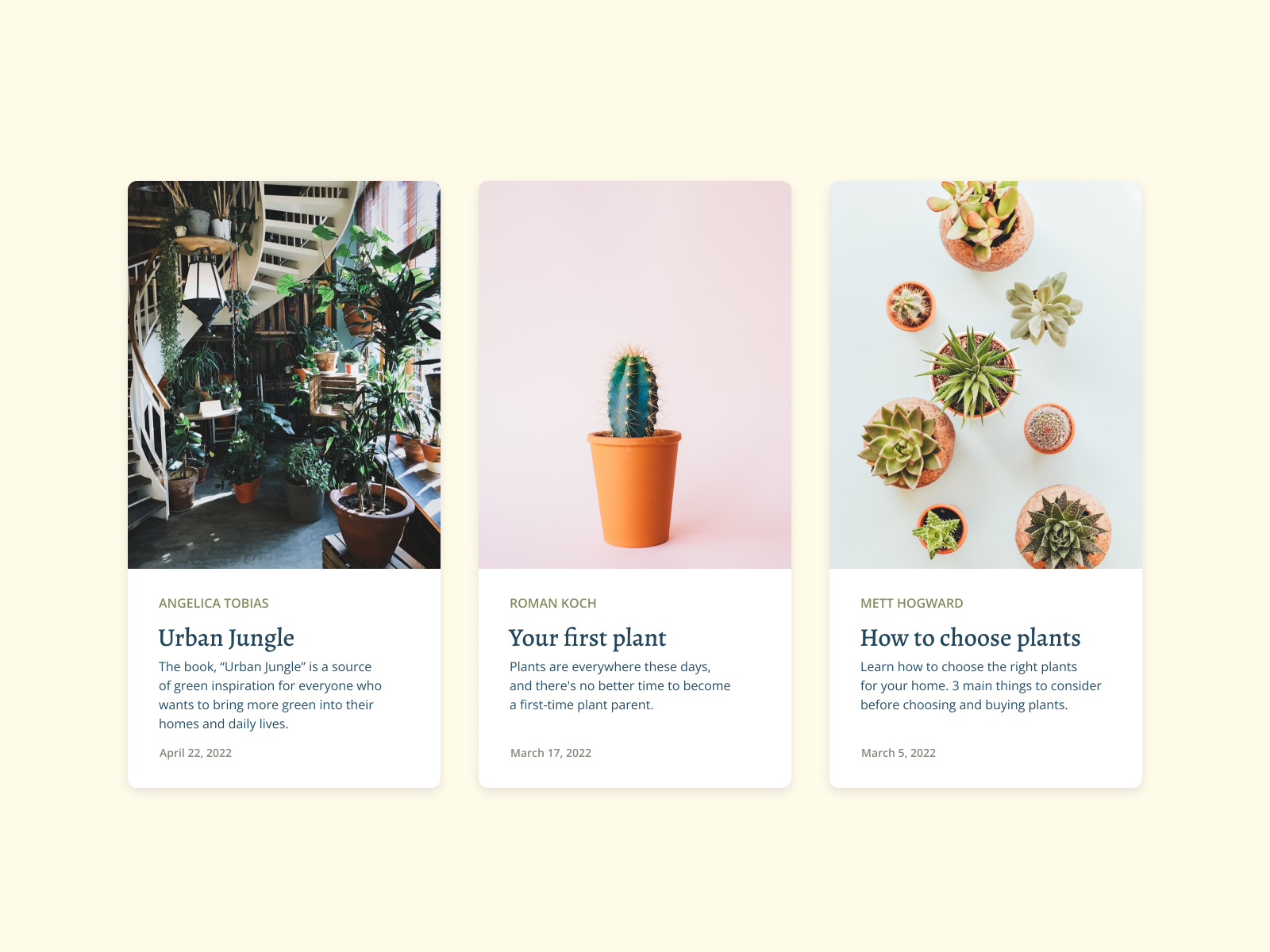 News Cards for Plant lovers site by Olena on Dribbble