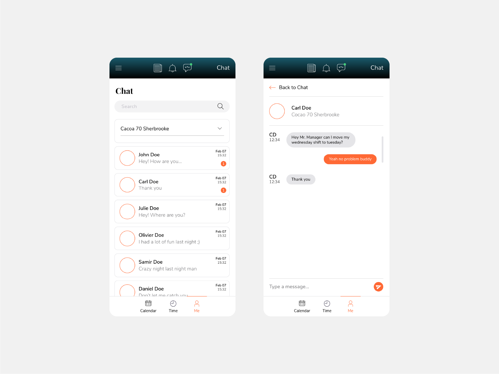 Chat UI for a Scheduling & Timekeeping App by Schriër on Dribbble