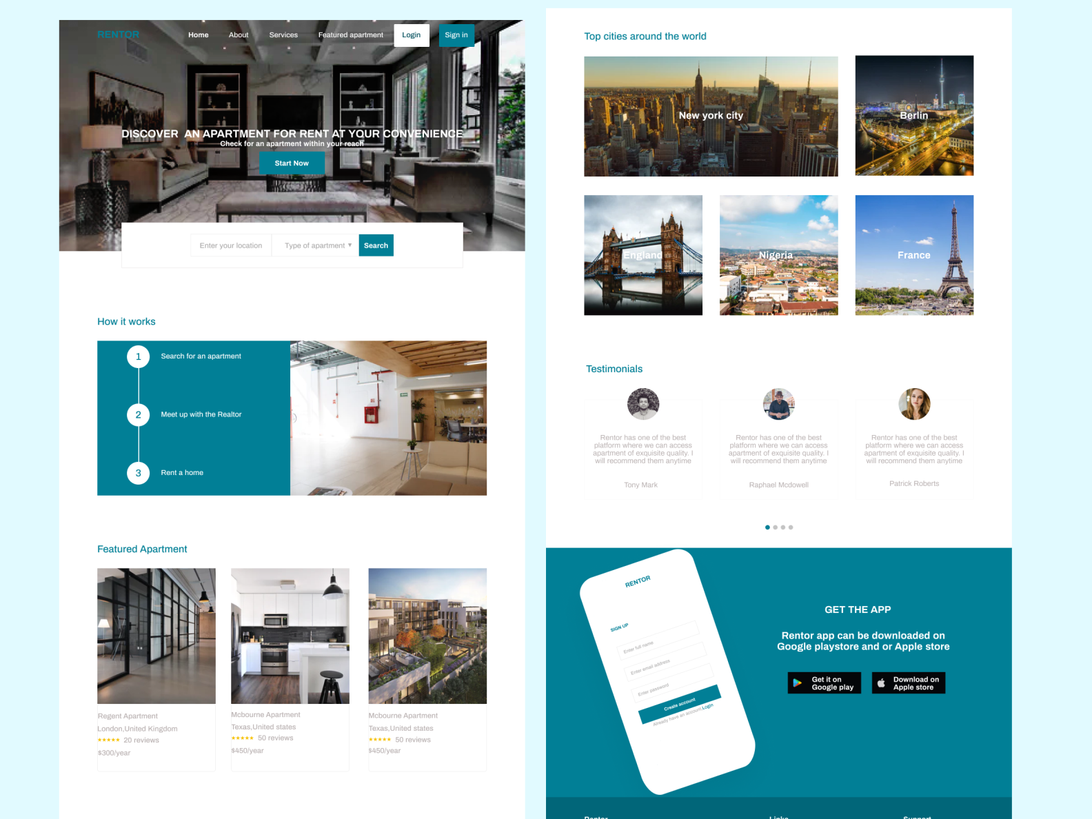 Apartment rental landing page by Benjamin Osagie on Dribbble