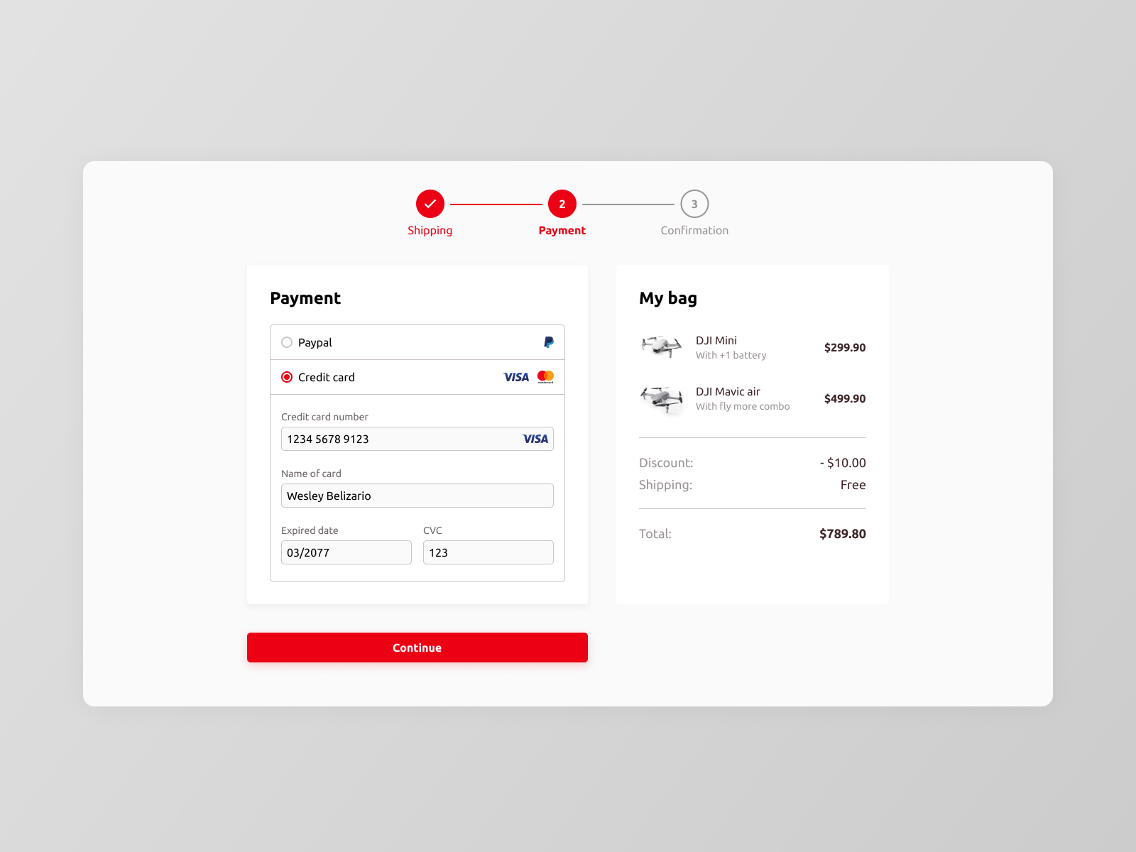 Daily UI 002 - Credit card checkout by Wesley Belizario on Dribbble