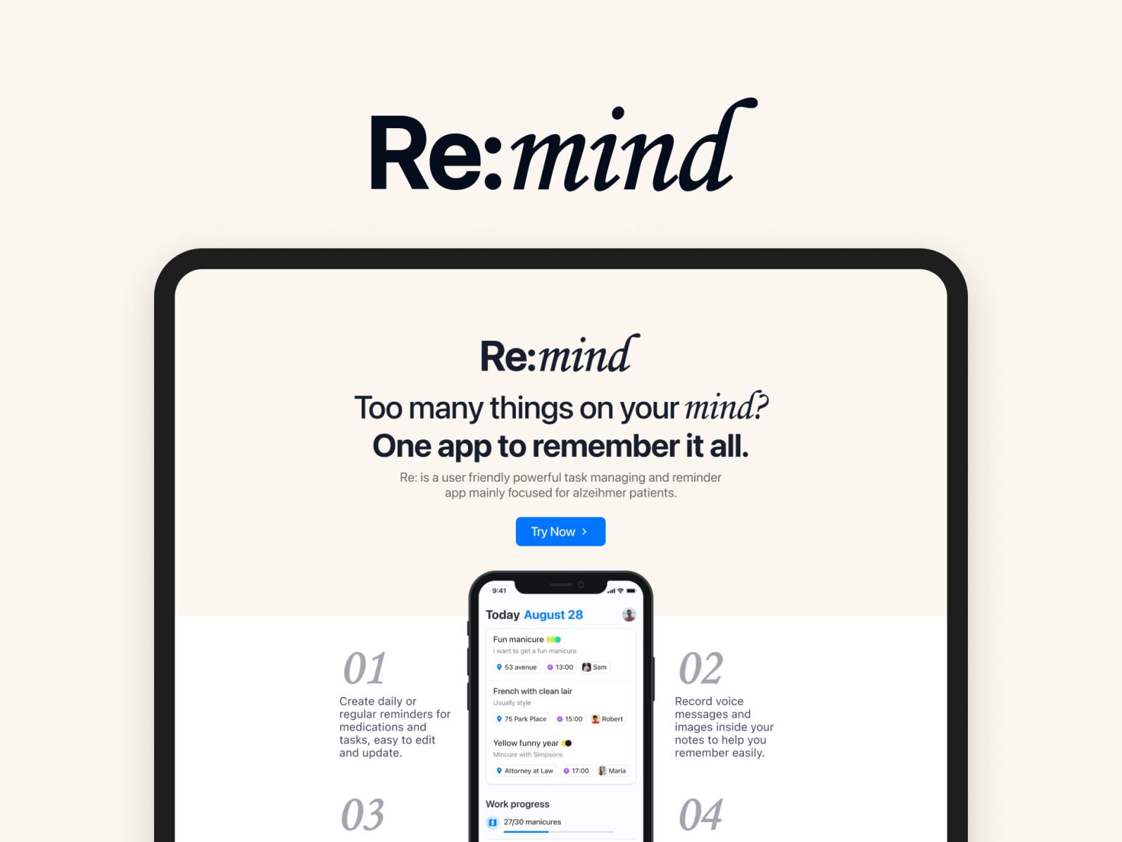 Re:mind - Reminder App Landing Page by Samvrant Samantaray on Dribbble