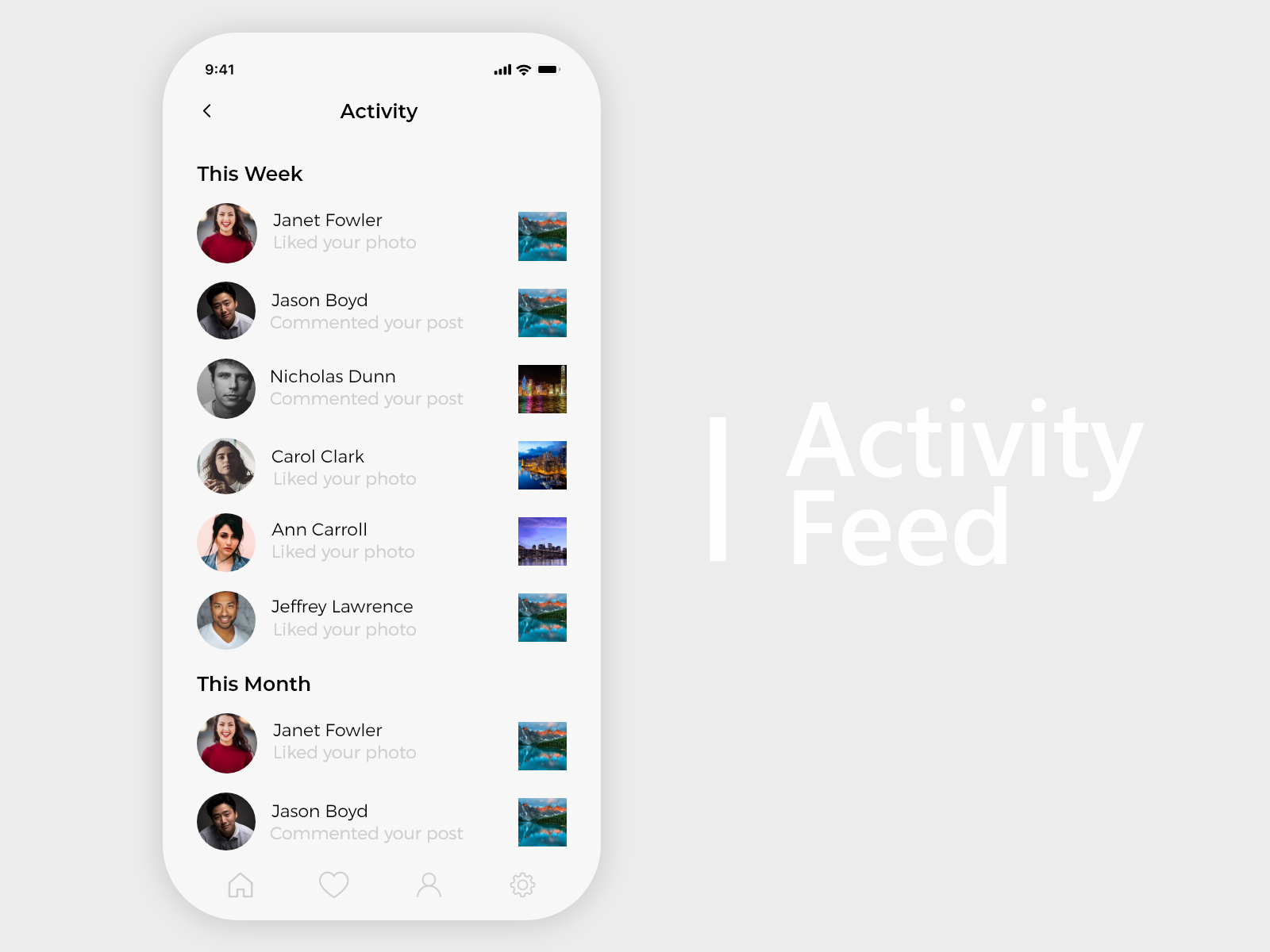 Activity Feed - Daily UI 047 by Alexandra K on Dribbble
