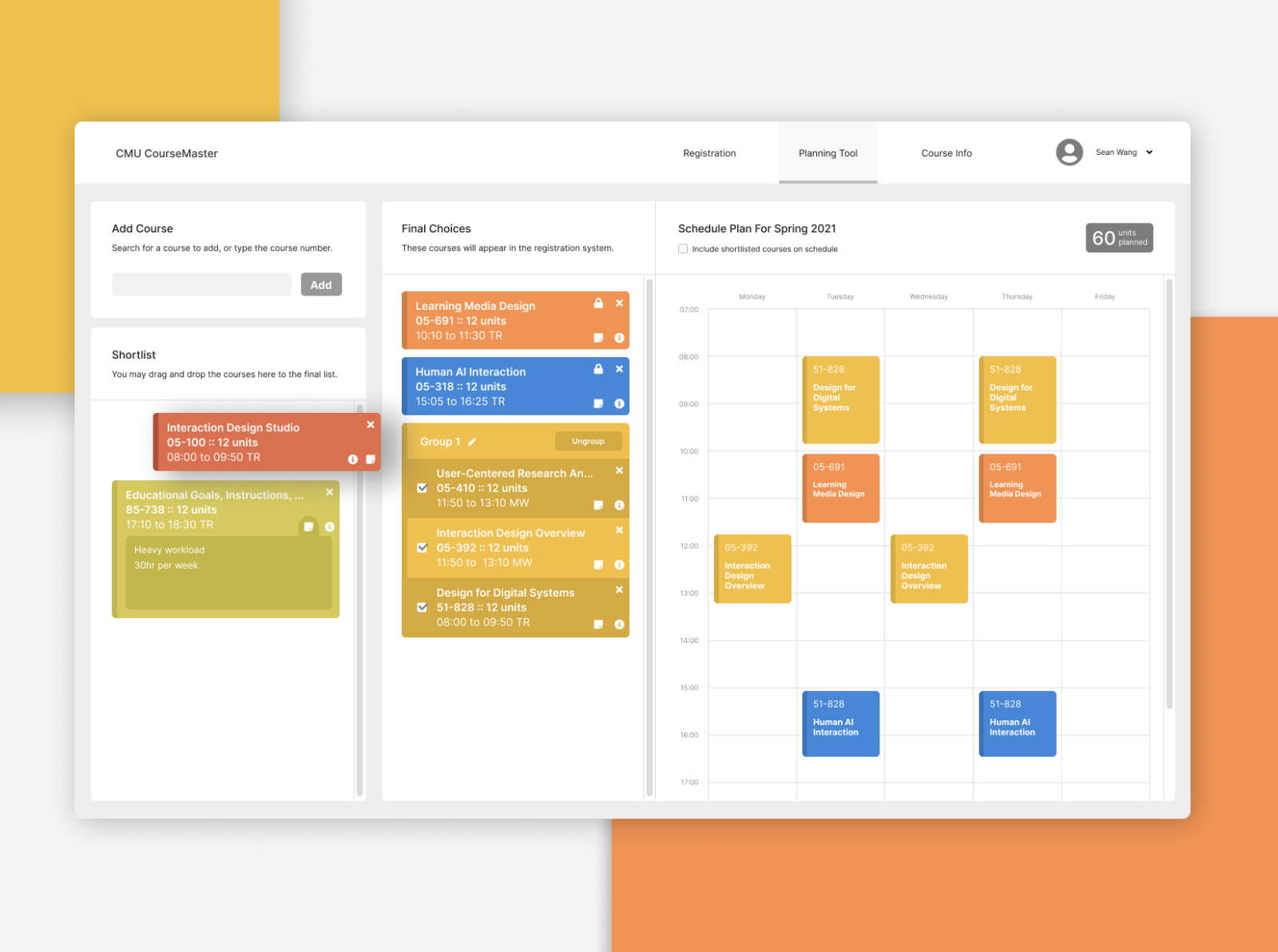 CMU Course Planning Tool by Sean Wang on Dribbble
