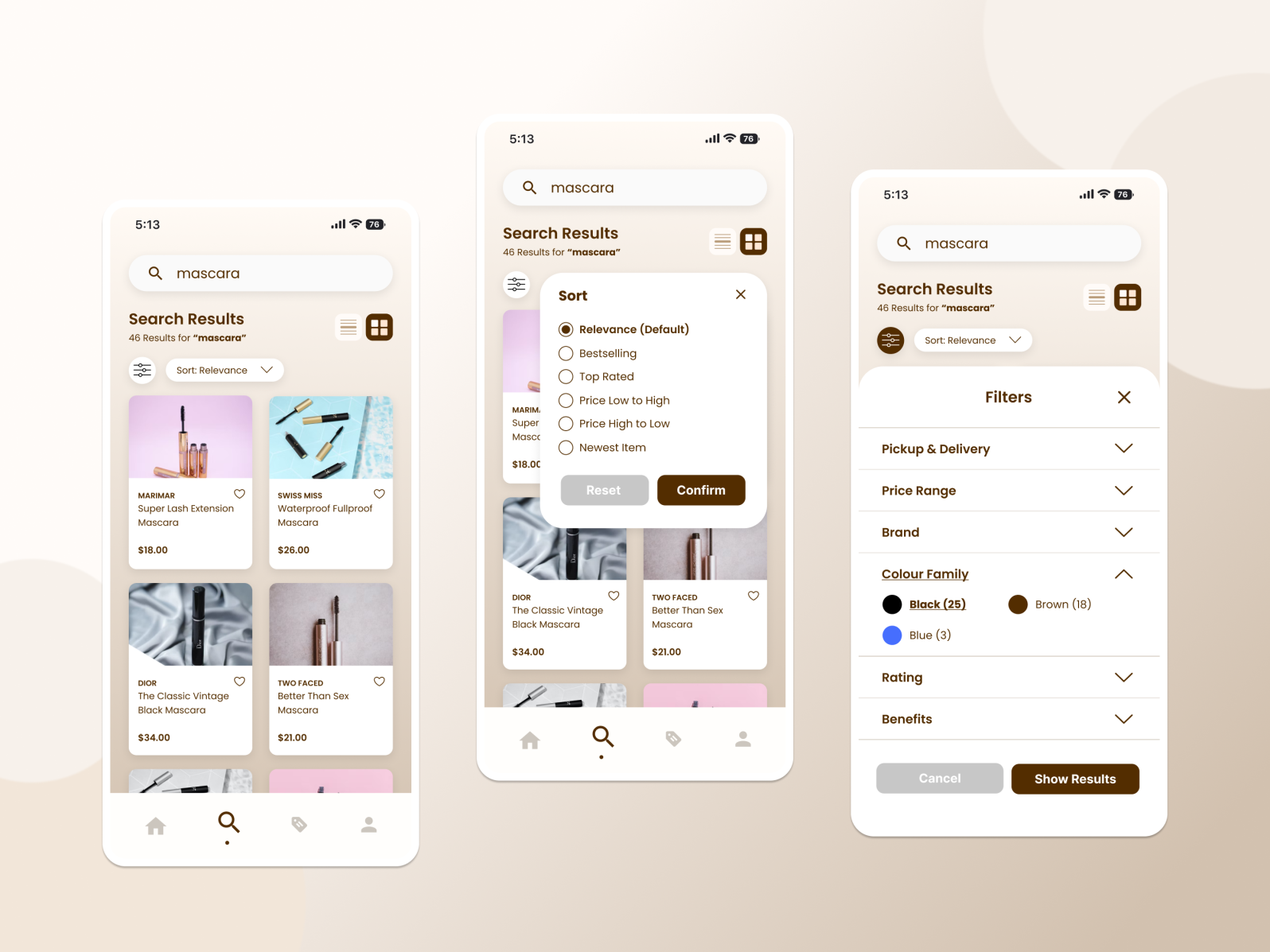 Beauty Retail App - Search, Filter & Sort by Sarah Cuison on Dribbble