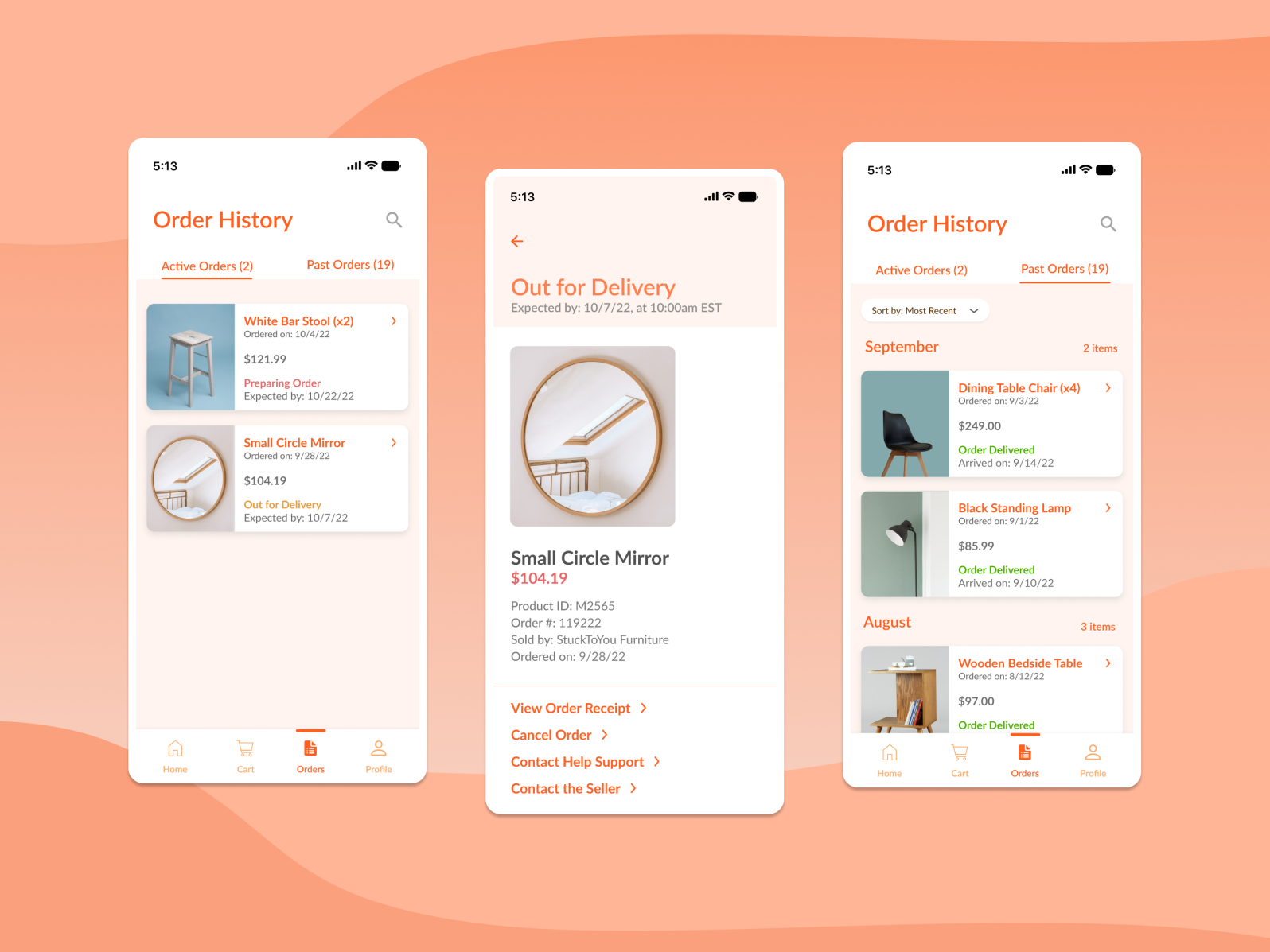 Order History Page - Furniture App by Sarah Cuison on Dribbble