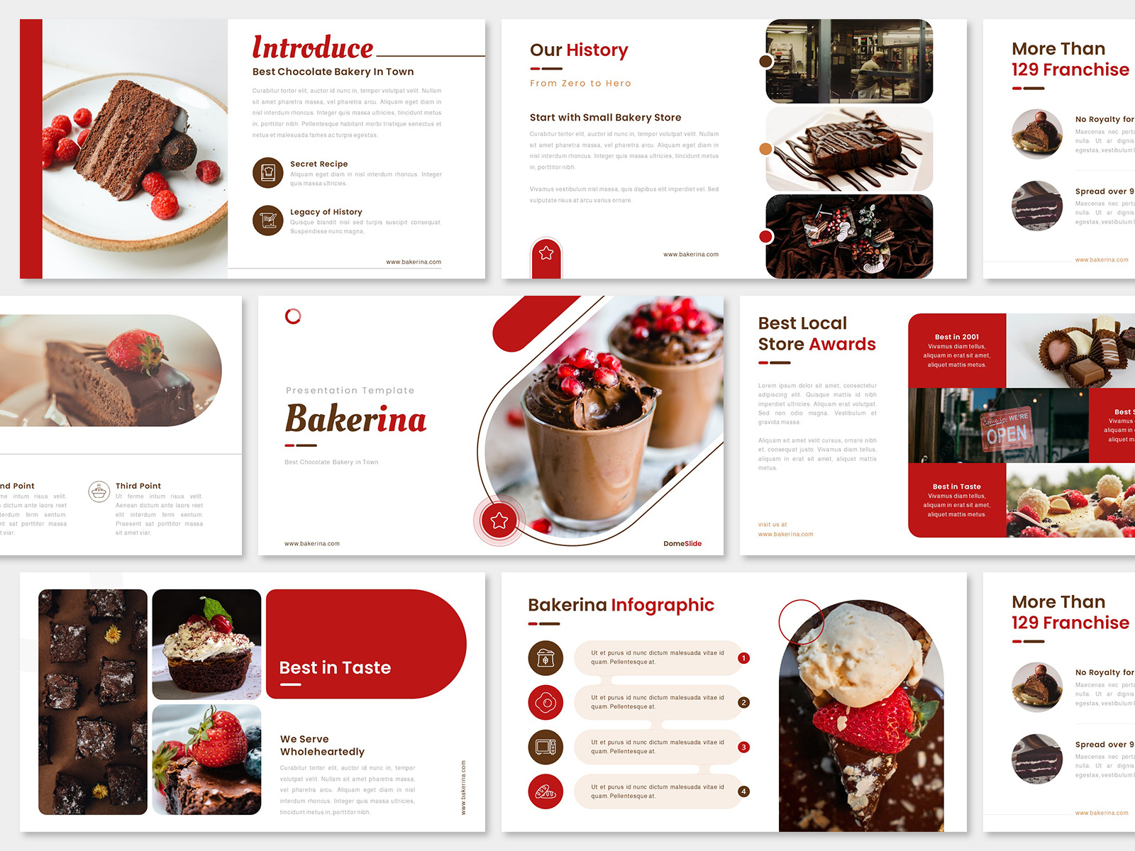 Red Brown Pitch Deck Presentation Design - Bakery Shop by Dome Slide on ...