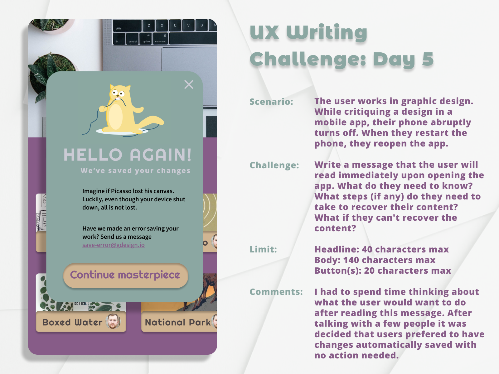 UX Writing Challenge: Day 5 by Catherine Frankum on Dribbble