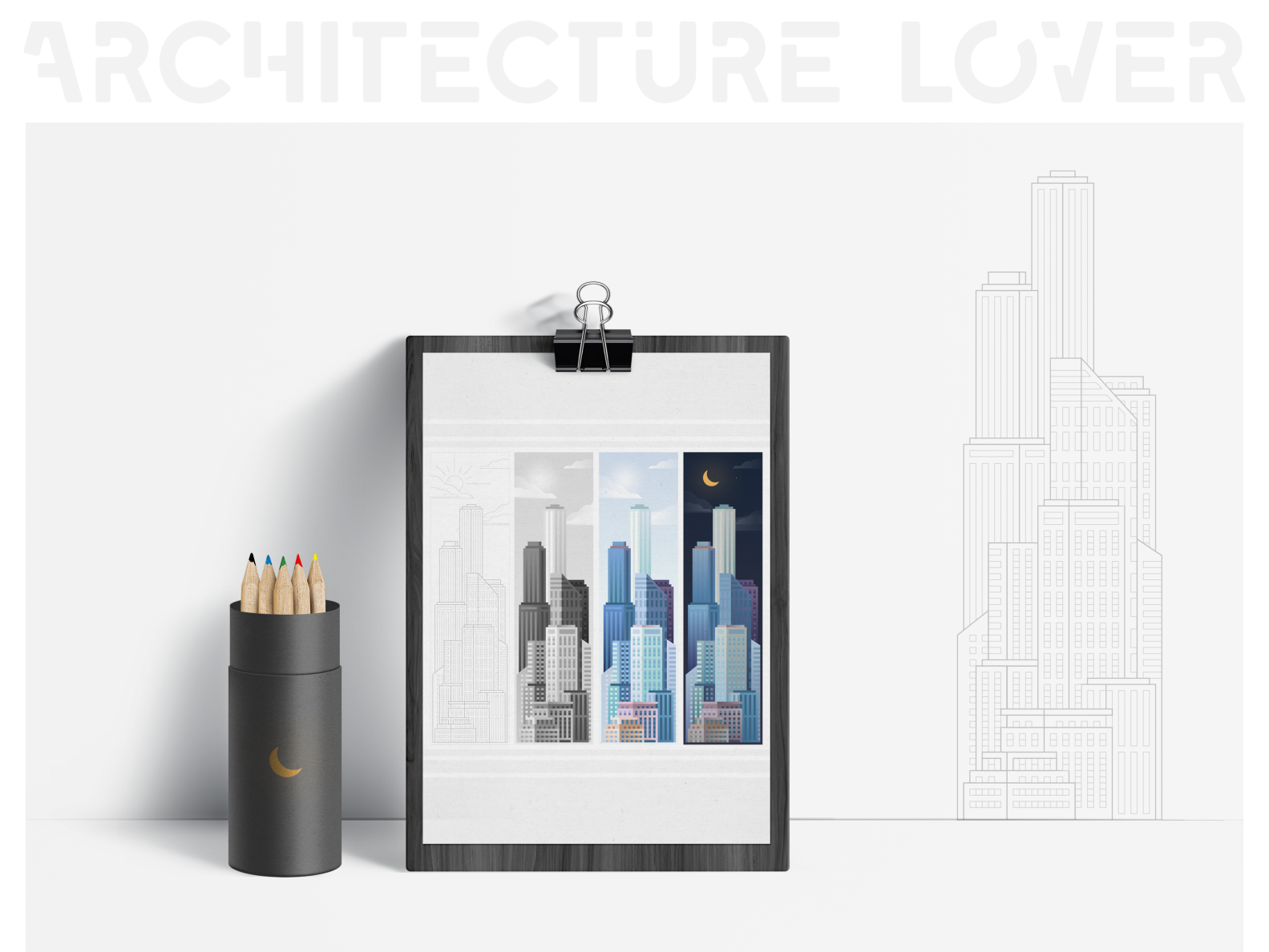 Minimalist gradient cityscape illustration. Bookmark design by ...