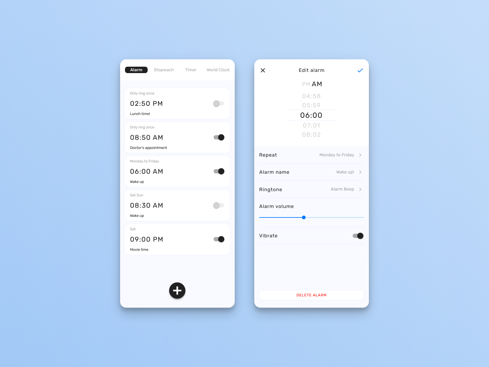 Minimalistic Alarm App Design by Ema Brecevic on Dribbble