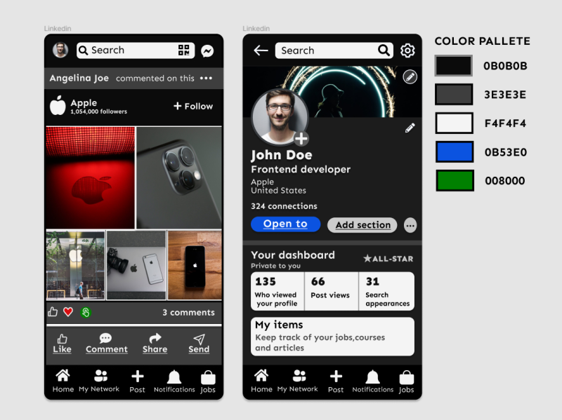Linkedin dark mode by Ivan Nikolic on Dribbble