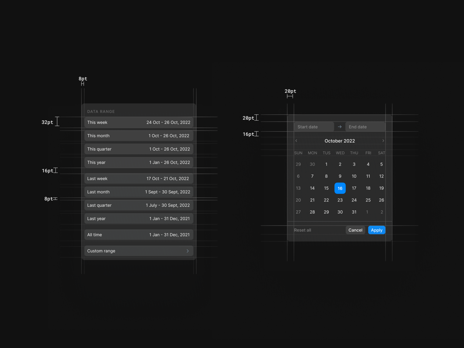 Date Range Component. by Deena Dhayalan for Timeless on Dribbble