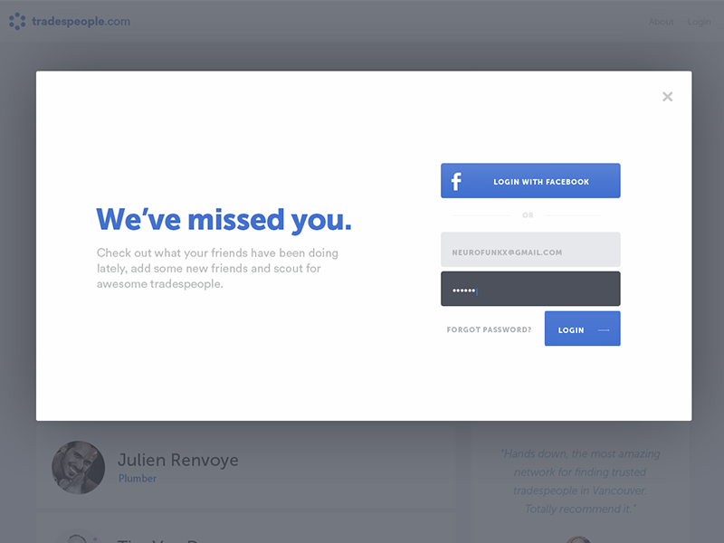 Login Modal by Kálmán Magyari on Dribbble