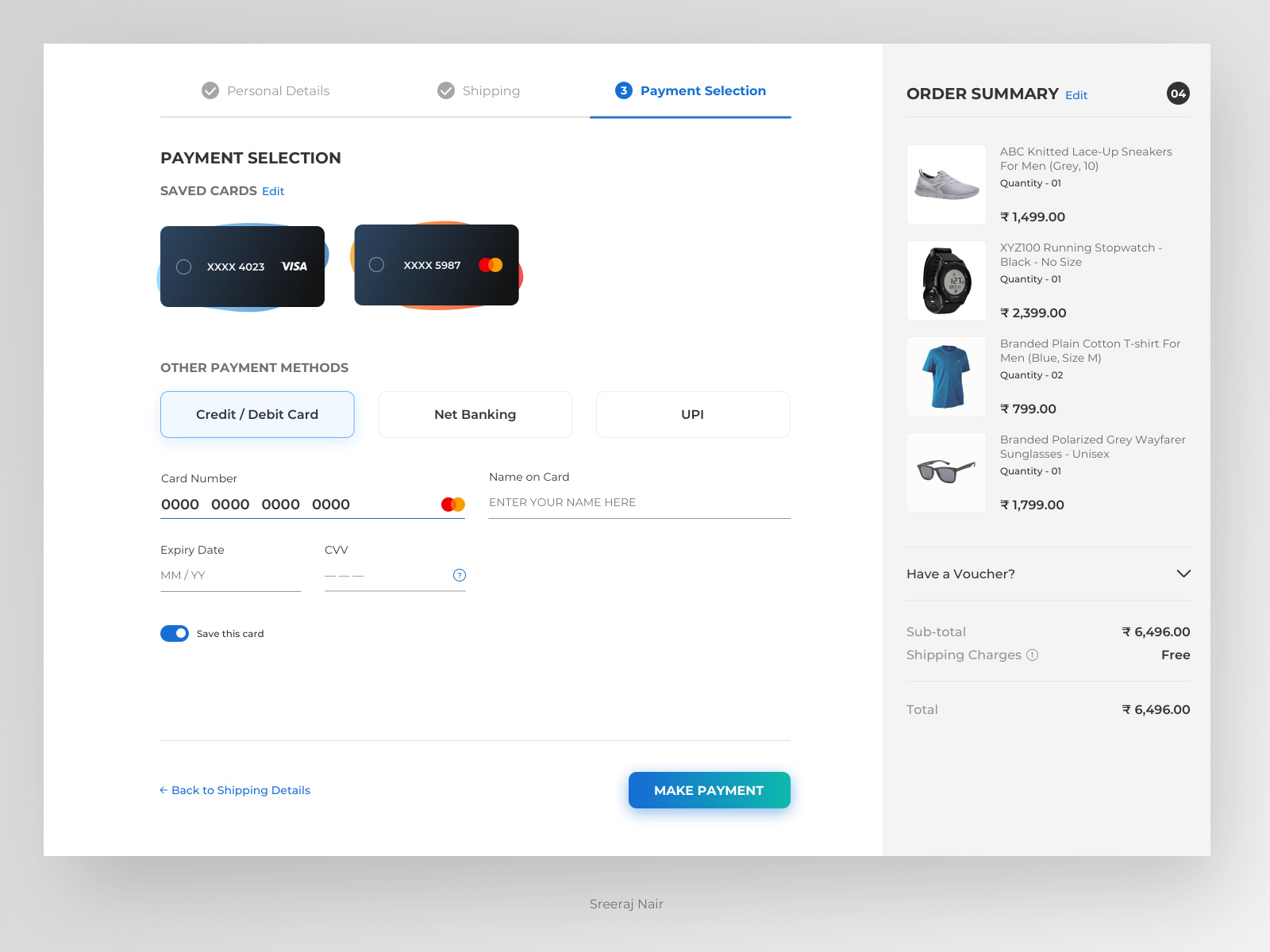 Credit Card Checkout Page Design by Sreeraj Nair on Dribbble