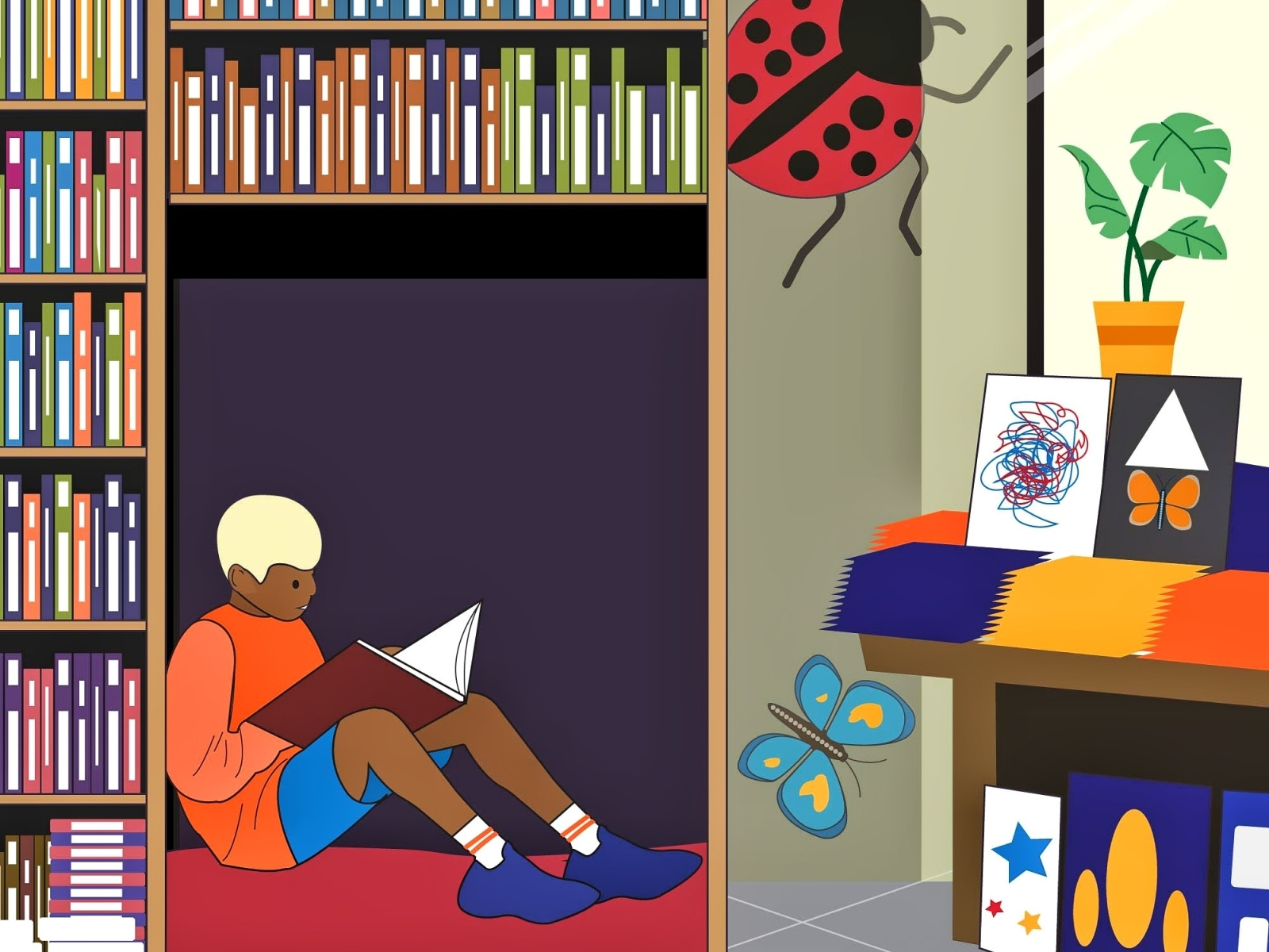 A boy studing in a library vector illustration by Frank Nto on Dribbble