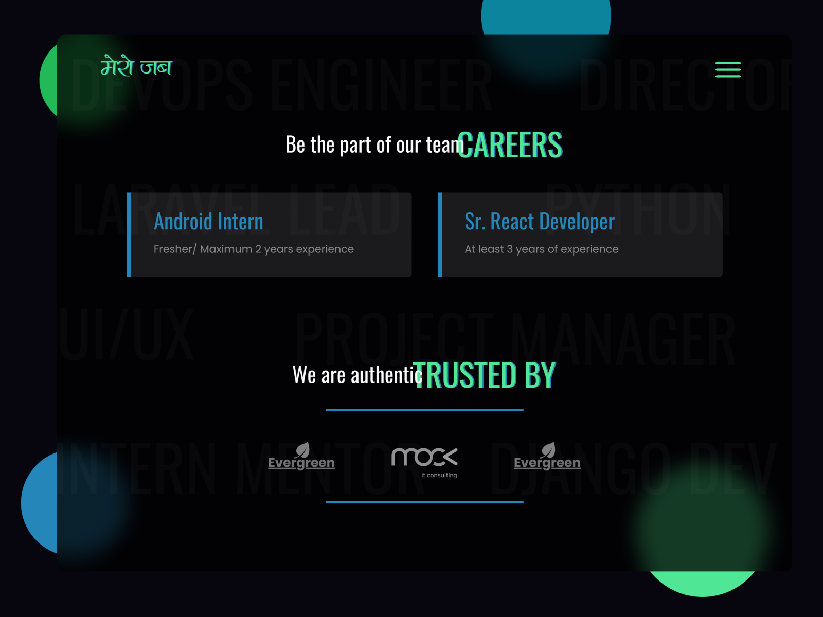Career Section UI Dark theme by Laxmi Manandhar on Dribbble