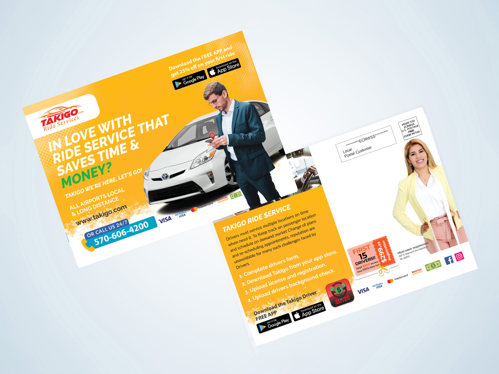 Ride service postcard by dipu_design_pro on Dribbble