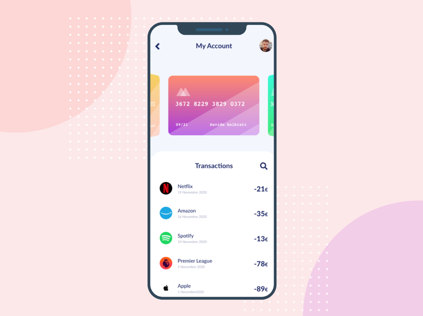 Credit Card App Design by Davide Galbiati on Dribbble